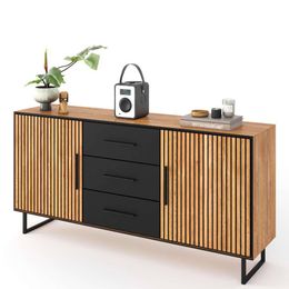 Pharao24.de Sideboard Wohnzimmerkommode in Eichefarben und Schwarz