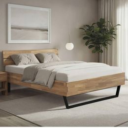Pharao24.de Holzbettgestell Echtholzbett im Industry und Loft Stil 45 cm Fu&szlig;teil
