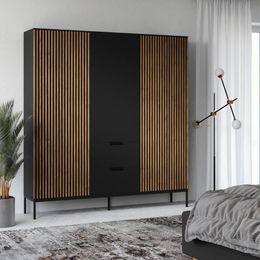 Pharao24.de Kleiderschrank Schlafzimmerschrank Holzlamellen Metallgestell