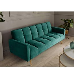 Pharao24.de Funktionssofa Dreisitzer Sofa in Dunkelgr&uuml;n und Goldfarben