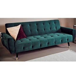 Pharao24.de Funktionssofa Dreisitzer Sofa in Dunkelgr&uuml;n mit Schlaffunktion