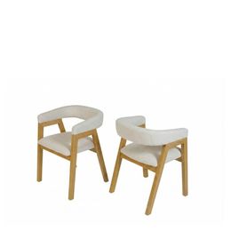 Pharao24.de Armlehnstuhl Polsterstuhl in Offwhite mit Gestell aus Massivholz (2er Set)