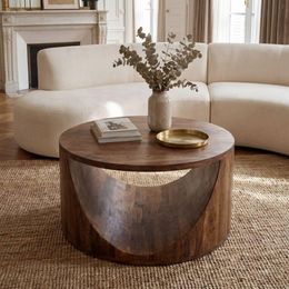 Pharao24.de Designercouchtisch Massivholztisch rund mit Ablagefach