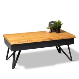 Pharao24.de Wohnzimmertisch Designercouchtisch aus Metall und Wildeiche Massivholz