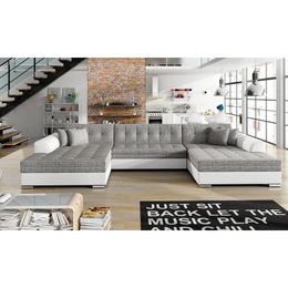 Pharao24.de Schlafsofa Bettsofa U-Form Grau Wei&szlig;