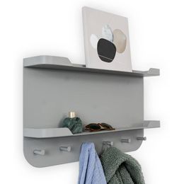 Pharao24.de Garderobe B&uuml;ro Wandregal mit Haken in Grau aus Metall