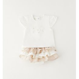 IDO M&auml;dchen Shorts "BABY GIRL SUMMER SET"sanftes wei&szlig;, Gr. 68, 95% Baumwolle, 5% Elasthan - 64% Leinen, 36% Baumwolle, Hosen