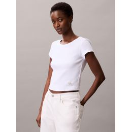Damen T-Shirt "WOVEN LABEL BABY RIB"hellwei&szlig;, Gr. XXL, Calvin Klein Jeans, unifarben, Web, Obermaterial: 95% Baumwolle, 5% Elasthan, Shirts, Regular