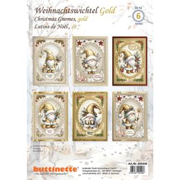buttinette 3D-Bastelmappe "Weihnachtswichtel Gold", f&uuml;r 6 Karten
