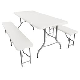 Juskys Bierzeltgarnitur, Wei&szlig;, Kunststoff, 3, Gartenm&ouml;bel, Gartenm&ouml;bel-Sets