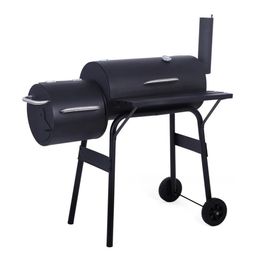 Livingandhome Holzkohlegrill, Schwarz, Metall, 53x114x115 cm, Grills & Outdoor-K&uuml;chen, Holzkohlegrills