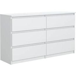 Mobelsta Kommode, Wei&szlig;, Holzwerkstoff, Teilmassiv,Strukturbuche, 6 Schubladen, 120x78.5x39 cm, Wohnzimmer, Kommoden & Sideboards, Kommoden