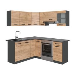 VICCO Eckk&uuml;che, Eiche, Anthrazit, Holzwerkstoff, L-Form,Formgebogen, 187x81.6x46 cm, K&uuml;chen, Eckk&uuml;chen, Eckk&uuml;chen ohne Ger&auml;te