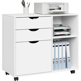 WOLTU Rollcontainer, Wei&szlig;, Holzwerkstoff, 1 F&auml;cher, 3 Schubladen, Rechteckig, 80x69.5x39.5 cm, Arbeitszimmer, Container