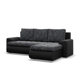 Mebligo Ecksofa, Schwarz, Schwarz, Textil, 3-Sitzer, L-Form, 230x159 cm, Wohnzimmer, Sofas & Couches, Wohnlandschaften, Ecksofas