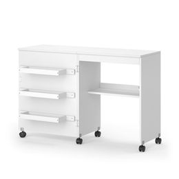 VICCO N&auml;htisch, Wei&szlig;, Holzwerkstoff, 3 F&auml;cher, Rechteckig, 118x77.5x40 cm, Arbeitszimmer, Schreibtische, B&uuml;rotische