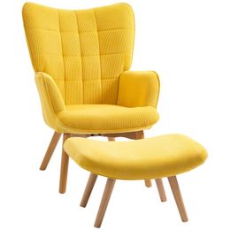 HOMCOM Ohrensessel, Gelb, Holz, Echtholz,Buche, 1-Sitzer, F&uuml;llung: Schaumstoff, 80x101x72 cm, Wohnzimmer, Sessel, Relaxsessel
