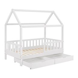 Juskys Kinderbett, Wei&szlig;, Holz, 80x160 cm, Kinder- & Jugendzimmer, Kinderm&ouml;bel, Kinderbetten, Hausbetten