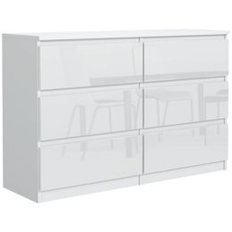 Mobelsta Kommode, Wei&szlig; Hochglanz, Holzwerkstoff, Teilmassiv,Strukturbuche, 6 Schubladen, 120x78.5x39 cm, Wohnzimmer, Kommoden & Sideboards, Kommoden