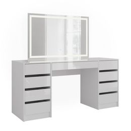 VICCO Schminktisch, Wei&szlig;, Wei&szlig; Hochglanz, Holzwerkstoff, 9 Schubladen, Rechteckig, 158.2x76x50.1 cm, Schlafzimmer, Schminktische