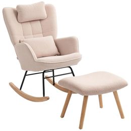 HOMCOM Schaukelstuhl, Beige, Holz, Echtholz,Buche, 1-Sitzer, F&uuml;llung: Polyester, einzeln stellbar, 70.5x99.5x101.5 cm, Wohnzimmer, Sessel, Schaukelst&uuml;hle