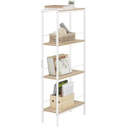 WOLTU Standregal, Wei&szlig;, Eiche, Metall, 4 F&auml;cher, Rechteckig, eckig, 50x110x20 cm, Wohnzimmer, Regale, B&uuml;cherregale