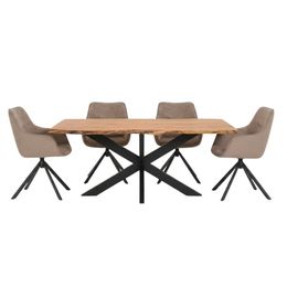 bene living M&ouml;belset, Schwarz, Braun, Hellbraun, Natur, Textil, Echtholz,Akazie, Holz Optik, 4-Sitzer, Rechteckig,Formgebogen, Stativgestell, 90x76x160 cm, Esszimmer, B&auml;nke, Tisch- & Eckbankgruppen