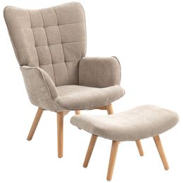 HOMCOM Ohrensessel, Braun, Buchenholz, Echtholz,Buche, 1-Sitzer, F&uuml;llung: Schaumstoff, einzeln stellbar, 72x101x80 cm, Wohnzimmer, Sessel, Relaxsessel