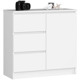 Akord Kommode, Wei&szlig;, Holzwerkstoff, Nachbildung, 2 F&auml;cher, 3 Schubladen, Rechteckig,Rechteckig, 80x77x35 cm, Wohnzimmer, Kommoden & Sideboards, Kommoden