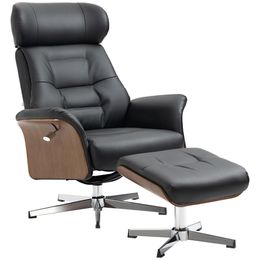 HOMCOM Relaxsessel, Schwarz, Metall, Echtholz,Eukalyptusholz, F&uuml;llung: Schaumstoff, 84x108x80 cm, Wohnzimmer, Sessel, Relaxsessel
