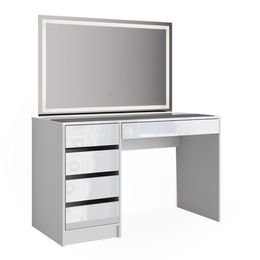 VICCO Schminktisch, Wei&szlig; Hochglanz, Holzwerkstoff, 5 F&auml;cher, 5 Schubladen, Rechteckig,Rechteckig, 120x75x55 cm, Schlafzimmer, Schminktische