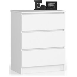 Akord Kommode, Wei&szlig;, Holzwerkstoff, 3 Schubladen, Rechteckig,Rechteckig, 60x77x40 cm, Wohnzimmer, Kommoden & Sideboards, Kommoden