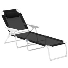 Outsunny Sonnenliege, Schwarz, Metall, 1-Sitzer, 66x98x160 cm, Gartenm&ouml;bel, Gartenliegen