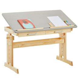 Idimex Kinderschreibtisch, Natur, Grau, Holz, Kiefer, Mode, Rechteckig, 109x130x55 cm, FSC Mix, Arbeitszimmer, Schreibtische, Jugend- & Kinderschreibtische