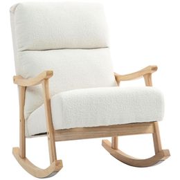 HOMCOM Schaukelstuhl,, Creme, Holz, Echtholz,Buche, 1-Sitzer, F&uuml;llung: Schaumstoff, 65x98x90 cm, Wohnzimmer, Sessel, Schaukelst&uuml;hle