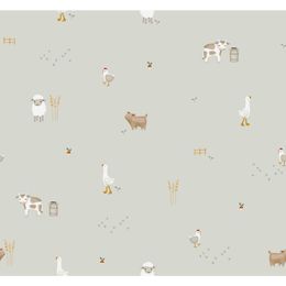Little Dutch Vliestapete, Gr&uuml;n, Papier, Kunststoff, Tiere, Rechteckig, 52x1 cm, FSC Mix, Tapeten & Wandverkleidungen