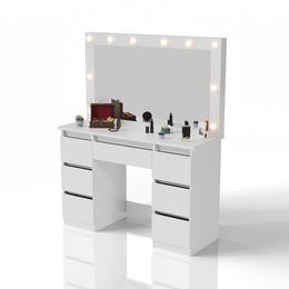 Juskys Schminktisch, Wei&szlig;, Holz, 108x140x41 cm, Schlafzimmer, Schminktische