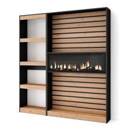 Skraut Home Regal, Eiche, Schwarz, Holzwerkstoff, Rechteckig,Rechteckig, 170x186x25 cm, Wohnzimmer, Regale