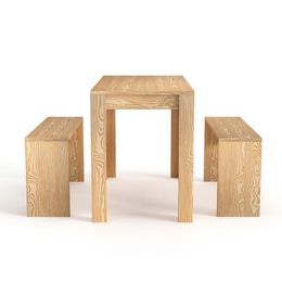 Livingandhome Essentisch-B&auml;nken, Natur, Holzwerkstoff, 4-Sitzer, Rechteckig,Rechteckig, 110x72x55 cm, Esszimmer, Barm&ouml;bel, Barschr&auml;nke & Theken