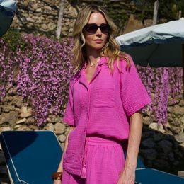 LANDS' END Kurz&auml;rmelige Musselin-Bluse, Damen, size: regular, Pink, Baumwolle, by Lands' End