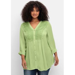 Damen Crepeblusereseda, Gr. 48, sheego by Joe Browns, unifarben, 100% Viskose, Spitze:100% Baumwolle, Blusen