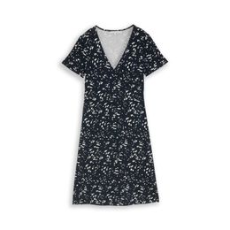 Tom Tailor Damen Jerseykleid in Wickel-Optik, blau, Gemustert, Gr. 38