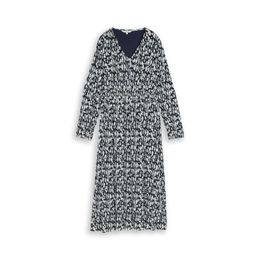 Tom Tailor Damen Crinkle Midi-Kleid mit Muster, blau, Gemustert, Gr. 46