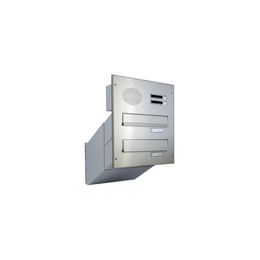 2er Edelstahl Mauerdurchwurf Briefkastenanlage mit Busch-Jaeger Sprechanlage in wei&szlig; - D-041