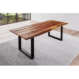 Baumkantentisch MAILAND / naturfarben lackiert / 220x100 / U-Gestell Schwarz