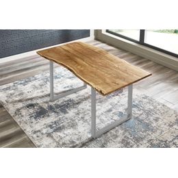 Baumkantentisch BILLY / naturfarben / 130x75 / U-Gestell Silber
