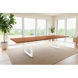 Tisch AVINO / nussbaumfarben / 200(300)x100 / U-Gestell Wei&szlig;