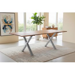 Tisch AVINO / naturfarben / 140(220)x90 / X-Gestell Silber