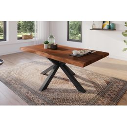 Baumkantentisch ATLAS / Akazie nussbaumfarben / 180x90 / Spider-Gestell Schwarz