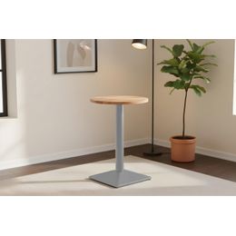 Bistrotisch EMILIO / 50x50 / Akazie naturfarben / S&auml;ulen-Gestell eckig Silber